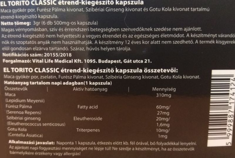 4990 Ft - El Torito kapszula férfiaknak 6db - HerbaDiszkont